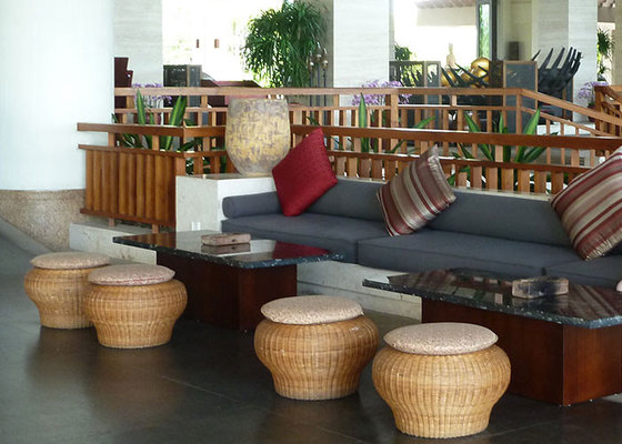 Lobby Wood Frame Rattan Sofa Set For Island Resort Durable Teak Wood