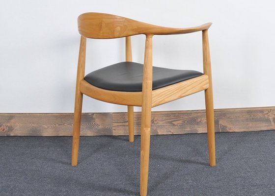 Vintage Hans Wegner Wooden Restaurant Chair With Upholstered Leather Seat
