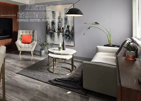 Golden Color Round Marble Coffee Table for Hotel Furniture Environment-friendly