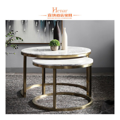 Golden Color Round Marble Coffee Table for Hotel Furniture Environment-friendly