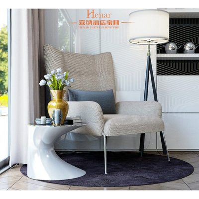 Nordic Minimalist Single Sofa Chairs For Living Room Beige Fabric Upholstered