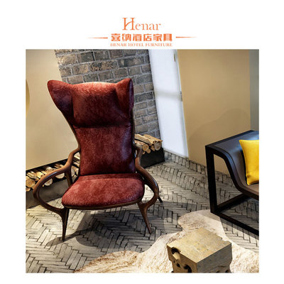 Vintage Living Room Hotel Lobby Sofa / Wooden Chair Furniture