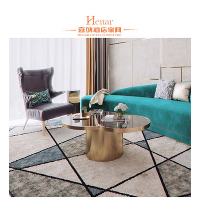 Contemporary Luxury Living Room Furniture / Glass Top Metal Frame Coffee Table Golden Color