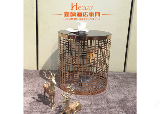 Hotel Living Room Furniture , Luxury Decor Metal Wire Base Round Coffee Table