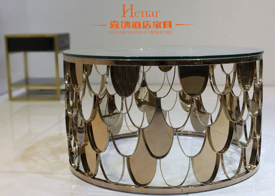 SGS Luxury Living Room Furniture , Modern Glass & Metal in Gold Round Coffee Table