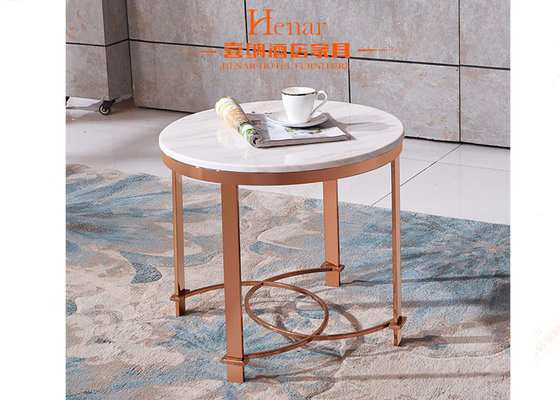 OEM Luxury Living Room Furniture , Rose Gold Stainless Steel Coffee Table with Marble Top