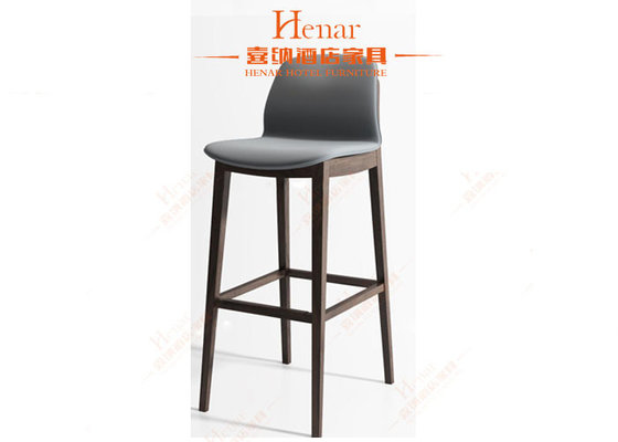 Dining Room Counter Height Bar Stools With Wood Legs / Grey Leather Seat And Back