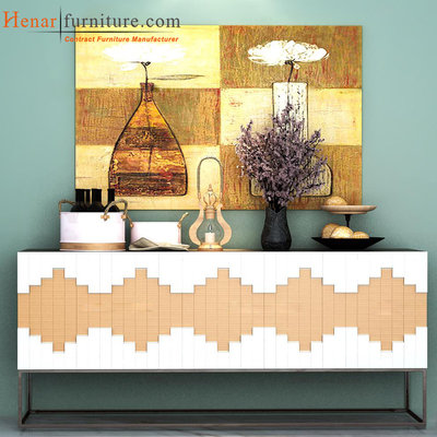 Hotel Corridor Modern Comfort Avesta Console Table in White and Metal Base