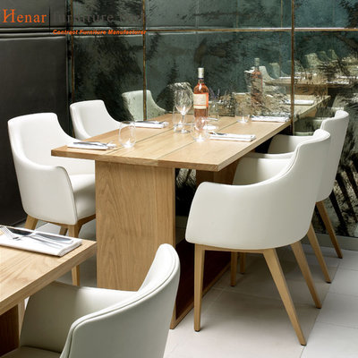SGS Cafe Restaurant Furniture Small Comfortable Chairs With Solid Wood Frame White Leather Upholstered