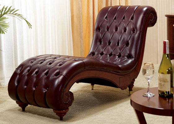 OEM Bedroom Modern Style Wooden Lounge Chair With Orange Color Leather