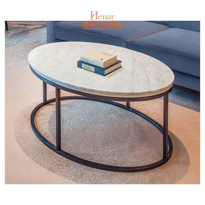 OEM Luxury Living Room Furniture , Stainless Steel Base Oval Marble Top Coffee Table
