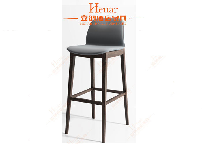 Dining Room Counter Height Bar Stools With Wood Legs / Grey Leather Seat And Back