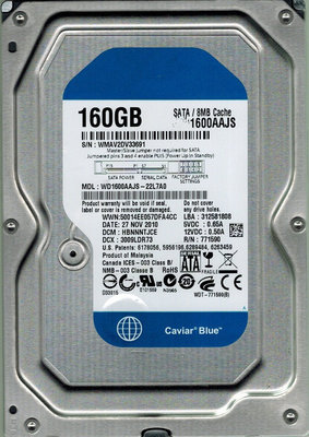 160gb 3.5inch WD Blue SATA Hard Disk Drive , laptop 7200 rpm hard drive W1600AAJS
