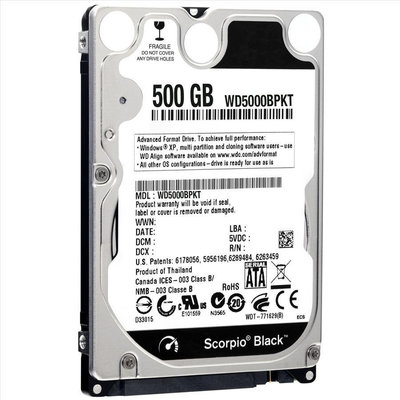 High speed 7200rpm 500GB Hard Disk Drive 2.5inch black / Laptop HDD WD5000bpkx