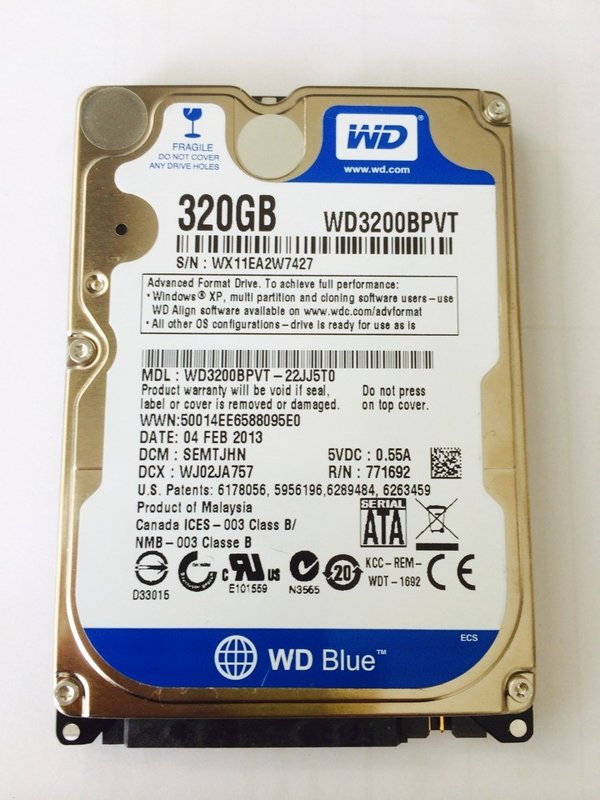 WD Blue 2.5 inch Internal Notebook Hard Drive 320GB 5400 RPM 8MB Cache WD3200LPVX