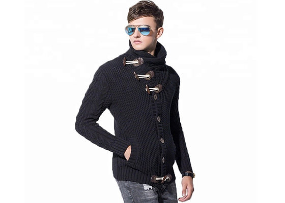 Wide Lapel Neck Mens Long Cardigan Sweater , Mens Button Up Sweater In Gauge 5GG