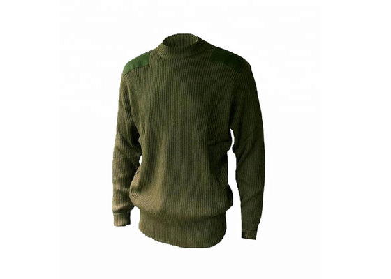 Army Green Military Wool Sweater Round Neck Design Beautiful Linking Finish On Side Seam