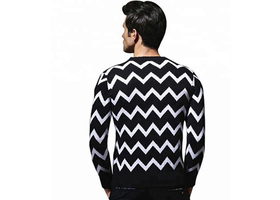 Jacquard Pattern Nylon Mens Round Neck Long Sleeve Pullover Sweaters For Spring