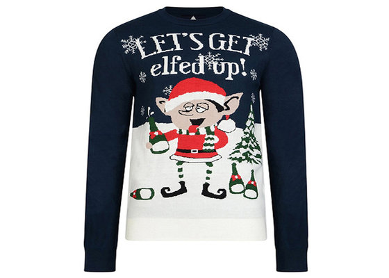 Crew Neck Knitted Ugly Christmas Sweater Drunk Elf Sweater Pullover For Winter