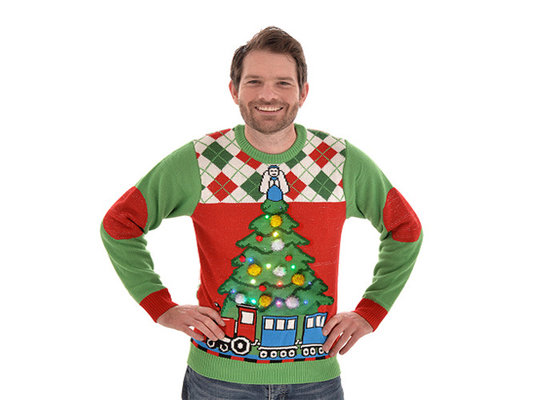 Men Ugly Vintage Green Merry Xmas Sweater Pullover With Led - Light