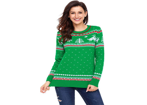 Ladies Plus Size Ugly Christmas Sweater Round Neck Long Sleeve Pullover Sweater