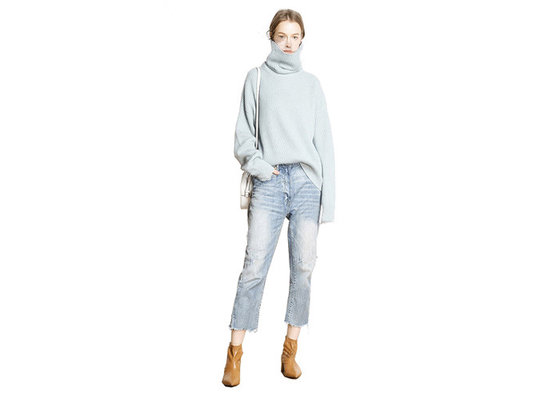 Plain Camel Cashmere Sweater High Neck Coarse Wool Jumper Angora Material For Ladies