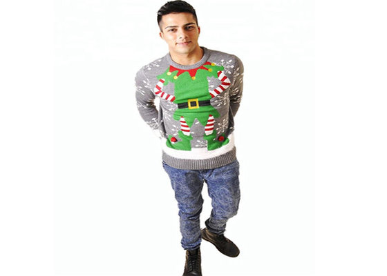 Mens Novelty Elf Ugly Christmas Sweater Standard Wool Soft And Warm Hand Feeling