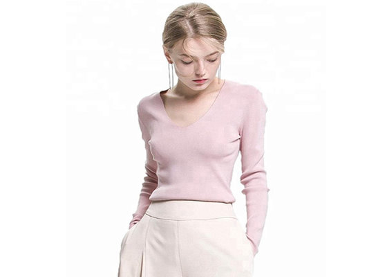 Thin Tight V Neck Pullover Sweater Women's , Woolen Sweater For Ladies Fine Workmanship
