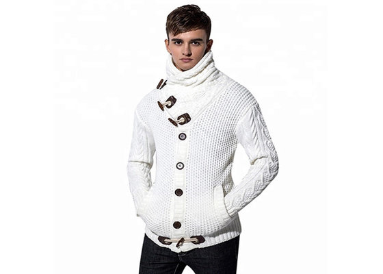 Wide Lapel Neck Mens Long Cardigan Sweater , Mens Button Up Sweater In Gauge 5GG