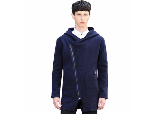 Long Winter Hoodie Zip Up 7 Gauge Men Knit Navy Blue Designer Cardigans Sweater