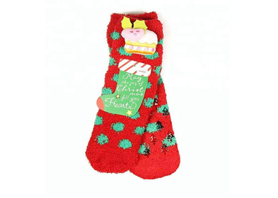 Unisex Tube Fuzzy Christmas Socks 100% Cotton Materials Five Colors Design