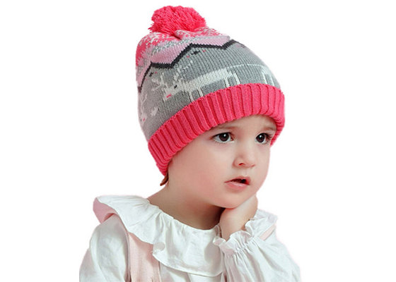 Jacquard Cartoon Warm Winter Accessories Knit Xmas Beanie Cute For Baby