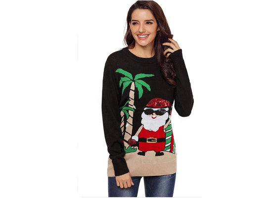 Round Neck Acrylic 10 Sizes Ladies Ugly Christmas Sweater Red Blue Jacquard