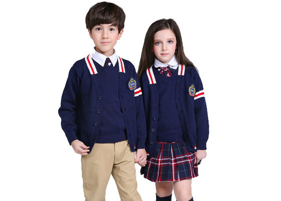 Custom British Style V Neck Stripe School Uniform Sweaters Cotton Primary School