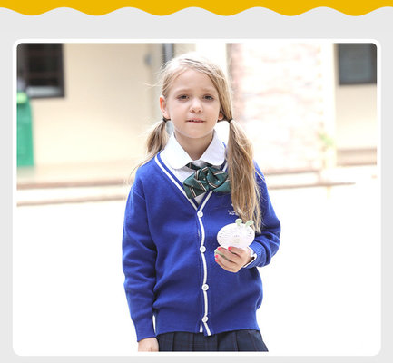 Navy Blue Anti - Pilling School Uniform Sweaters , Boys And Girls School Cardigan