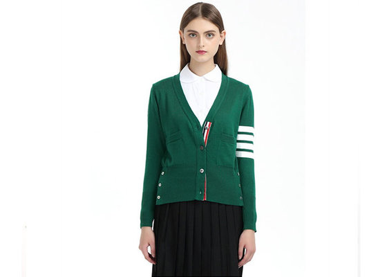 V Neck Button Cardigan Cotton Button Green School Cardigans For Collage Girls