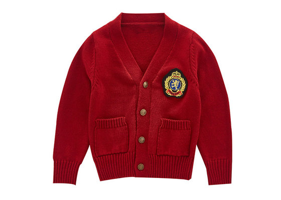 Red Color School Uniform Sweaters , Boys School Sweater Anti Shrinkage