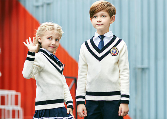 Anti - Pilling Black And White School Uniform V Neck Sweater Sleeveless Vest