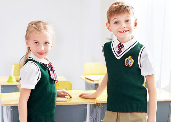 V Neck 12GG Knitted Soft Girl And Boy School Uniform Sweater Vest For Spring And Autumn