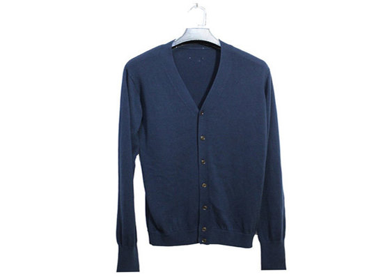 V Neck Mens Knit Sweater Cardigan Button Navy Blue Acrylic Mens Cable Knit Jumper