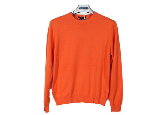 Orange Mens Pullover Sweater Plain Knitted Cotton And Spandex For Autumn