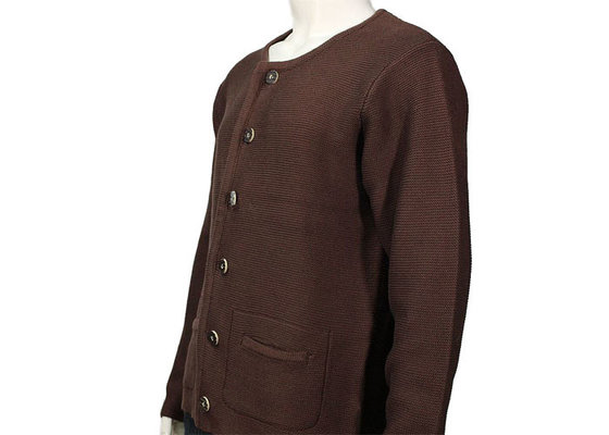7GG Brown Color Plain Pattern Button Cable Mens Knit Sweater Cardigan For Winter