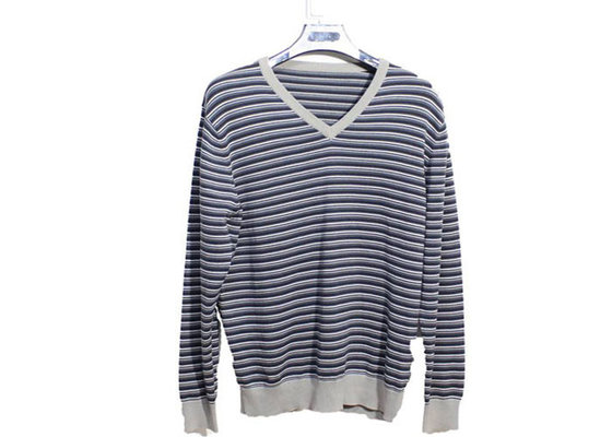 Mens Fine Knit Cotton Acrylic Jumper Or Sweater V Neck Rib Sleeve Stripe Pattern