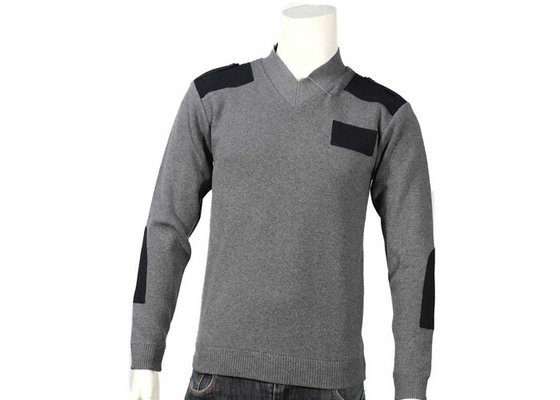 Oversized Patterned Jumpers Men ' S V Neck Sweater In Military Style With Shoulder Patch