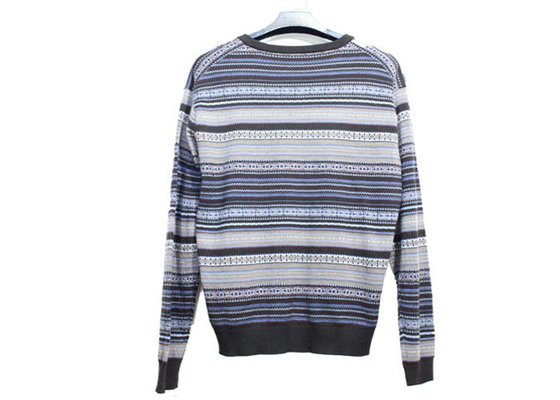 Wool Mens Knit Sweater Round Neck Pullover Winter Men Sweater In Striped Pattern