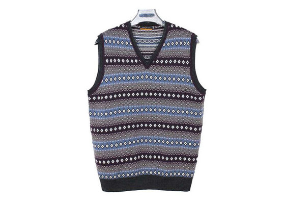 V Neck Design Fall Mens Cable Knit Sweater Sleeveless Vest In Jacquard Pattern