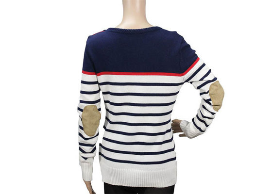Classic Striped Womens Knit Sweater Slim Fit Crew Neck Button Up For Ladies