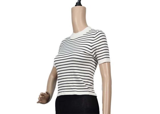 Computer Womens Knit Sweater Black And White Striped Cool T - Shirt Short Sleeve
