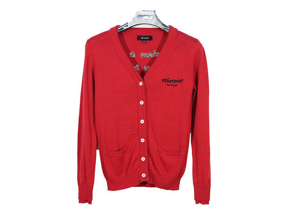 Red Long Sleeve Open Front Cable Knit Cardigan Button Up V Neck Cotton Cardigan