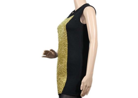 Black Gold Color Sleeveless Womens Knit Sweater Vest , Long Ladies Sweater Vest